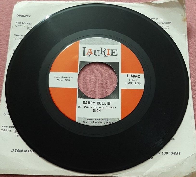 Dion Canada import 45 Daddy Rollin' / Abraham, Martin and John Laurie L ...