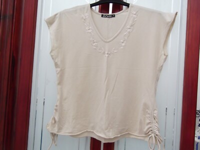 XROSE SIZE MEDIUM BEIGE V NECK EMBROIDERED ROUCH SIDES TOP 100% COTTON ...