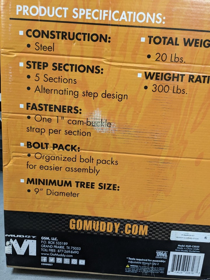 5 Muddy Quick Sticks (20 Feet) Tree Stand Climbing Sticks Steel Ladder ...