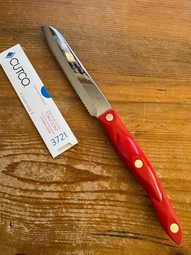 Cutco 3721 KP Santoku Trimmer serrated Knife Red Handle Engraved ...