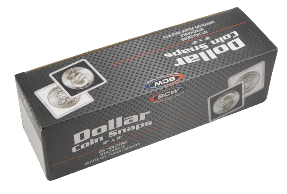 Pack 25pc BCW 2x2 Coin Snap Holder Double Sided Large US Dollar ...