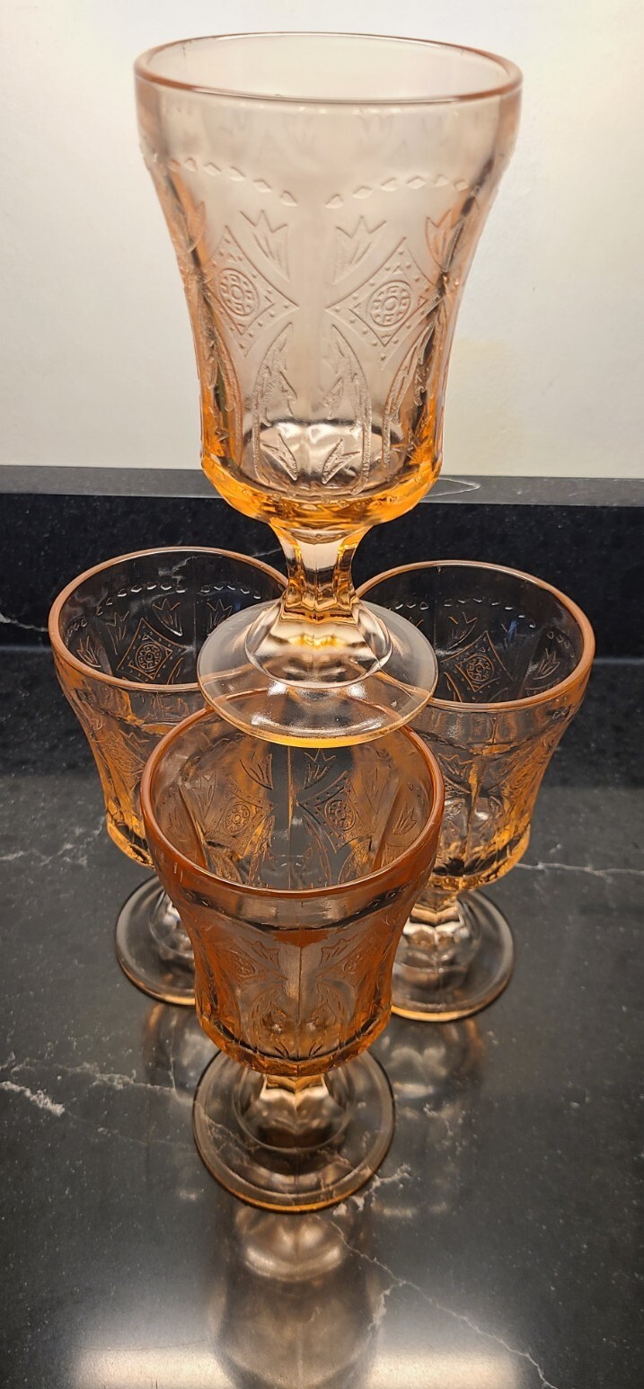 Mint~indiana Glass~4 Pink Water Goblets~recollection Madrid~cottage