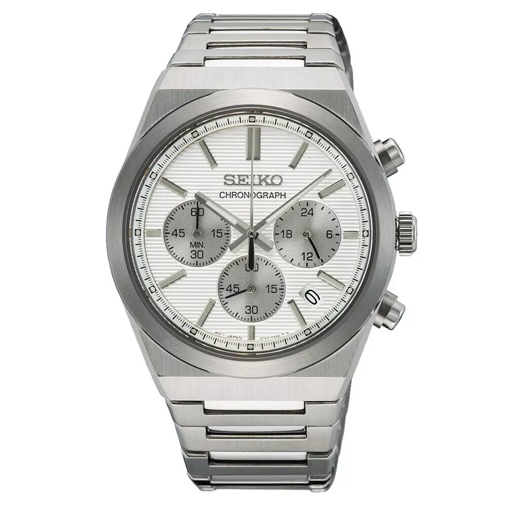 Seiko Men's Chronograph Quartz White Dial Stainless Steel Bracelet ...