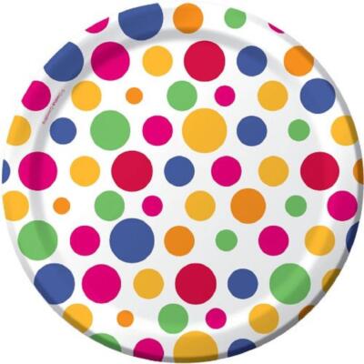 Party Dots Stripes Bright Colors Polka Birthday Party 7" Paper Dessert ...