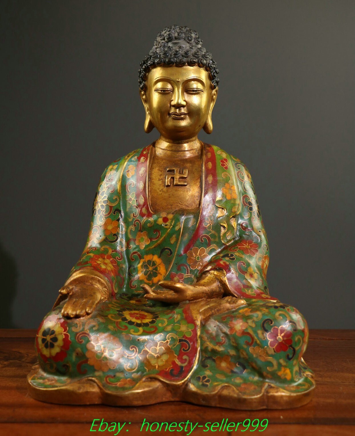11.8" Old Tibet Pure Bronze Cloisonne Enamel Sakyamuni Tathagata Buddha ...
