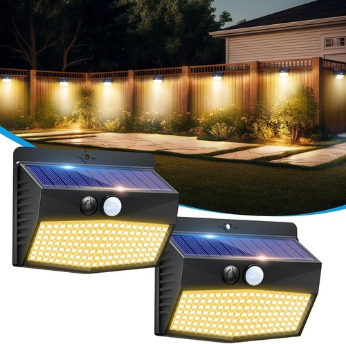 Solar Motion Sensor Outdoor Lights [138 LED/2 Packs] 2 Pack, Black-Warm ...