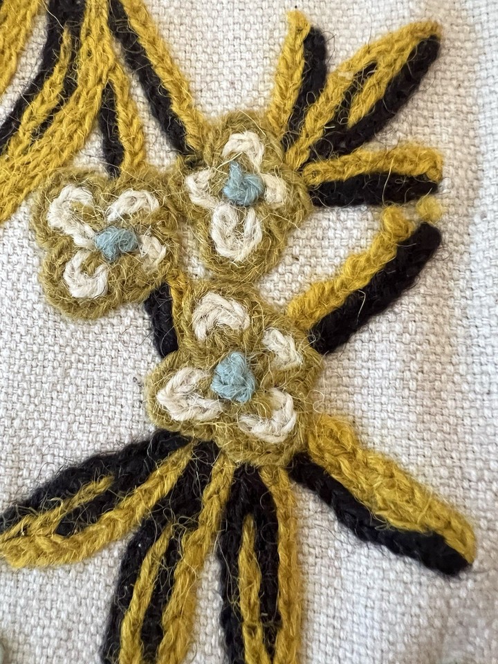 Crewel Embroidery On Linen Fabric Floral by the Yard 50” Wide | eBay