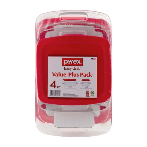 Pyrex Easy Grab 4-piece Glass Bakeware Set with Red Lids BPA-free ...