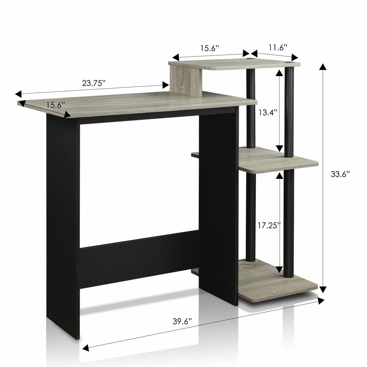 Gray Black Laptop Desk Computer Table Storage Shelves Office ...