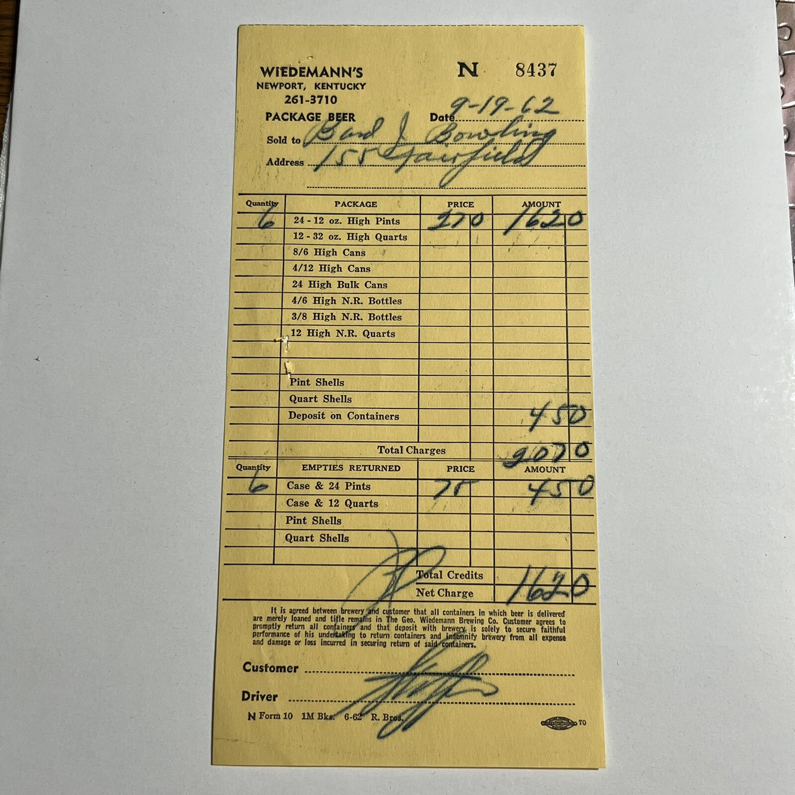 Wiedemann Newport KY Cincinnati Ohio Beer Tax Receipt Invoice Ephemera ...