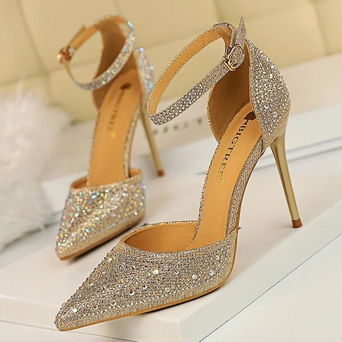 Women Shiny Rhinestones High Heels Ankle Strap Pumps Stilettos Sandals ...