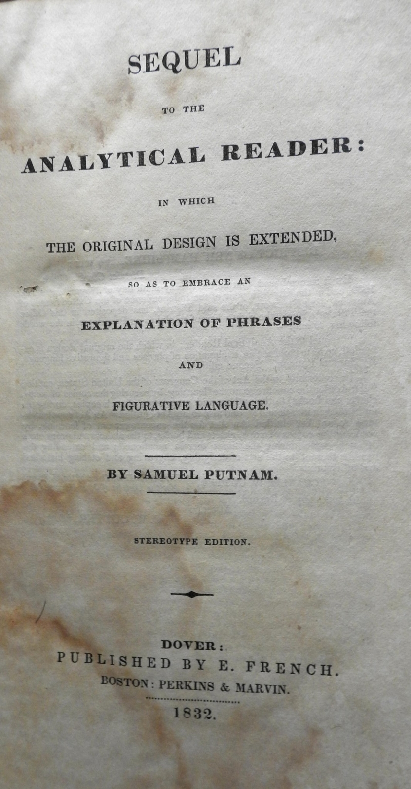 Analytical Reader 1832 Samuel Putnam American leather book analytical ...