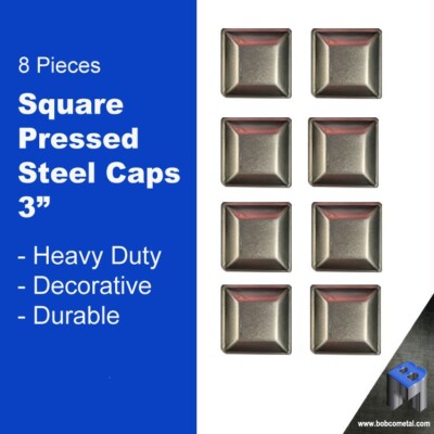 8 Pieces Post Cap - Decorative Durable Heavy Duty Square Pressed Steel ...