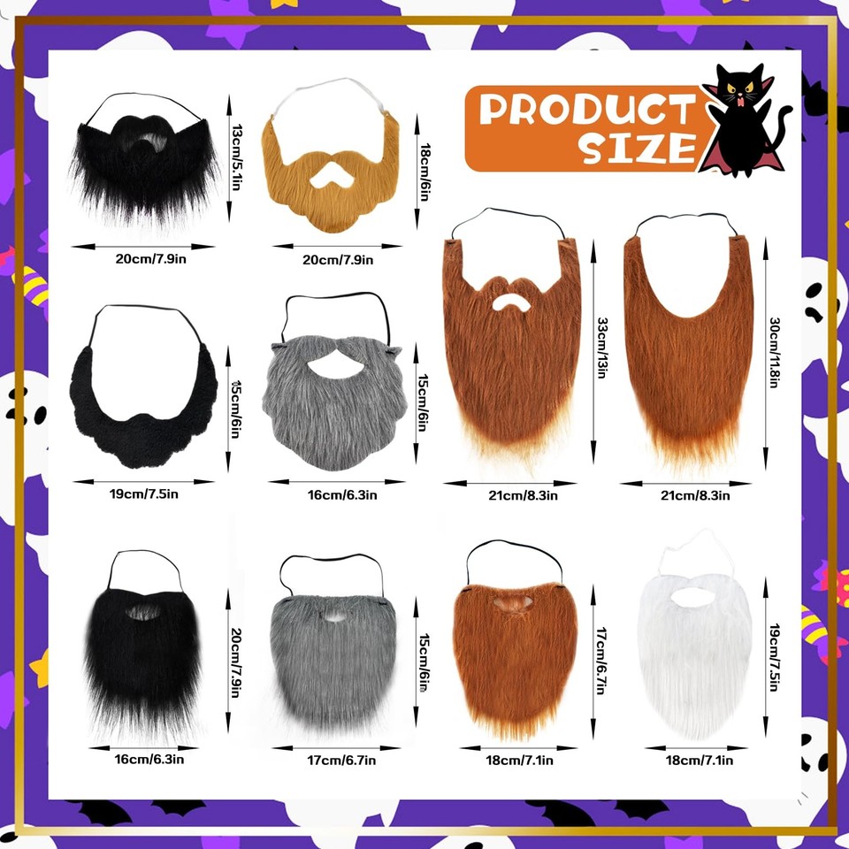 Haawooky 10 Pcs Fake Beards,Funny False Mustaches,Costume Beard Large ...