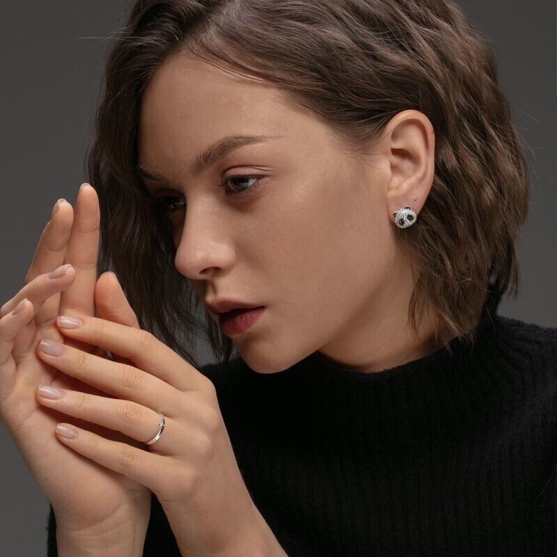 Small Rhinestone Panda 925 Silver Earrings for Little Girls Womens ...