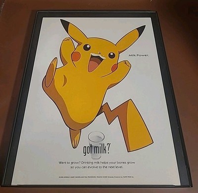Pikachu Got Milk Pokémon Framed Print Ad 2000 8.5x11 Promo | eBay