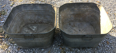2 Galvanized Square #1 Metal Wash Tubs 19 x 11 Vintage washtubs | eBay