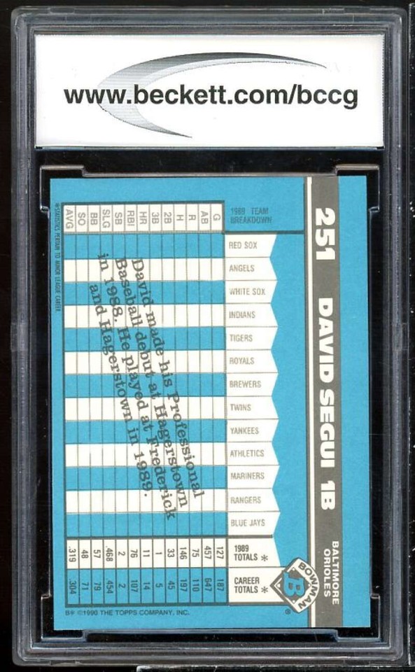 David Segui Rookie Card 1990 Bowman Tiffany #251a BGS BGS BCCG 10 | eBay