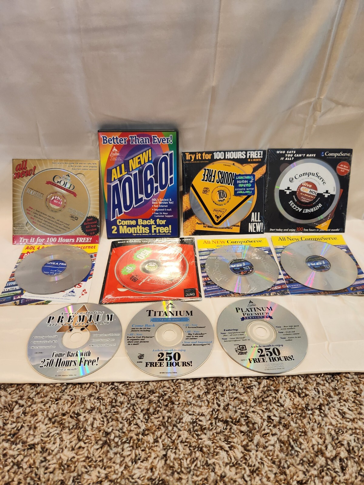 Vintage AOL, Compuserve, And Juno Internet Discs, 7 New, 4 Opened | eBay