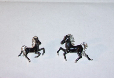 Vintage Pair of Prancing Galloping Stallions Black Horses Enamel Brooch ...