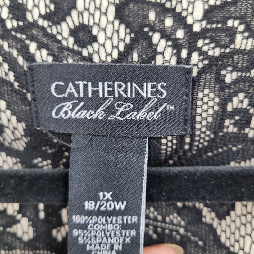 Catherines Black Label Formal Shacket Top 1X Black Velour Lace Blocking ...