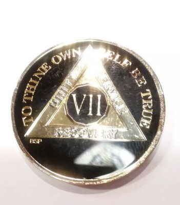 7 Year AA Coin BLACK Enamel, Gold, Silver 1⅜" Traditional Size Recovery ...