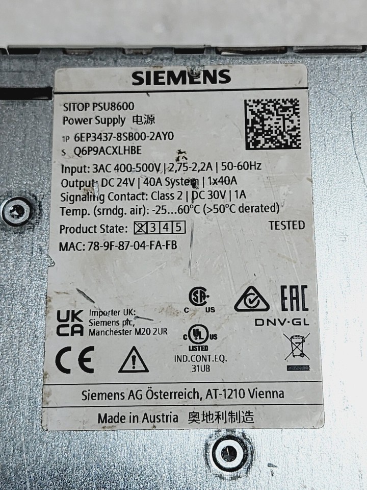 SIEMENS SITOP PSU8600 - 6EP3437-8SB00-2AY0 - stabilized power supply ...