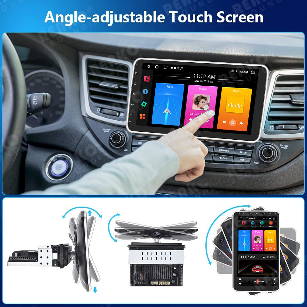 Single 1 DIN Rotatable 10.1'' Android 13 Touch Screen Car Stereo Radio ...