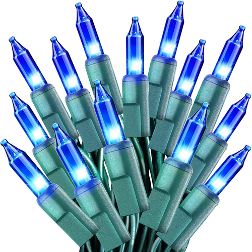 Blue Christmas Lights String 50FT 200 Count Incandescent Bulbs Mini ...