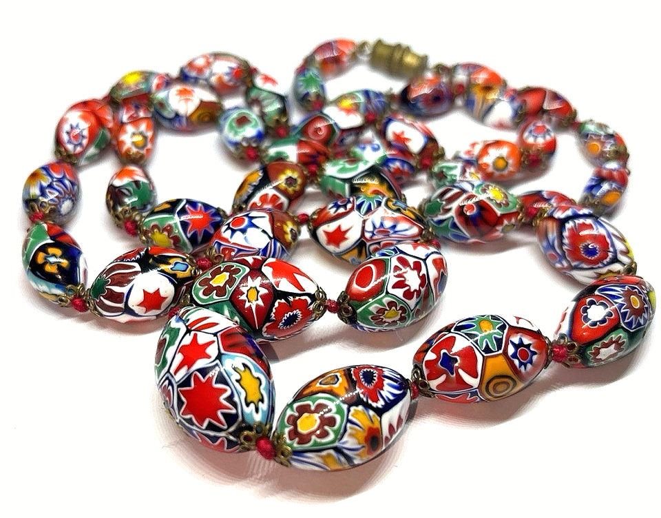 VINTAGE VENETIAN MURANO ITALIAN MILLEFIORI BEADS NECKLACE LONG | eBay UK