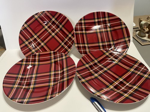 4 Tartan Plaid Indonesia Red Porcelain Dinner Plates 9in. Threshold 181 ...