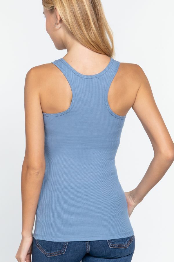 Round Neck Racerback Ribbed Tank Top Soft Stretch Thin Cotton Fitted ...