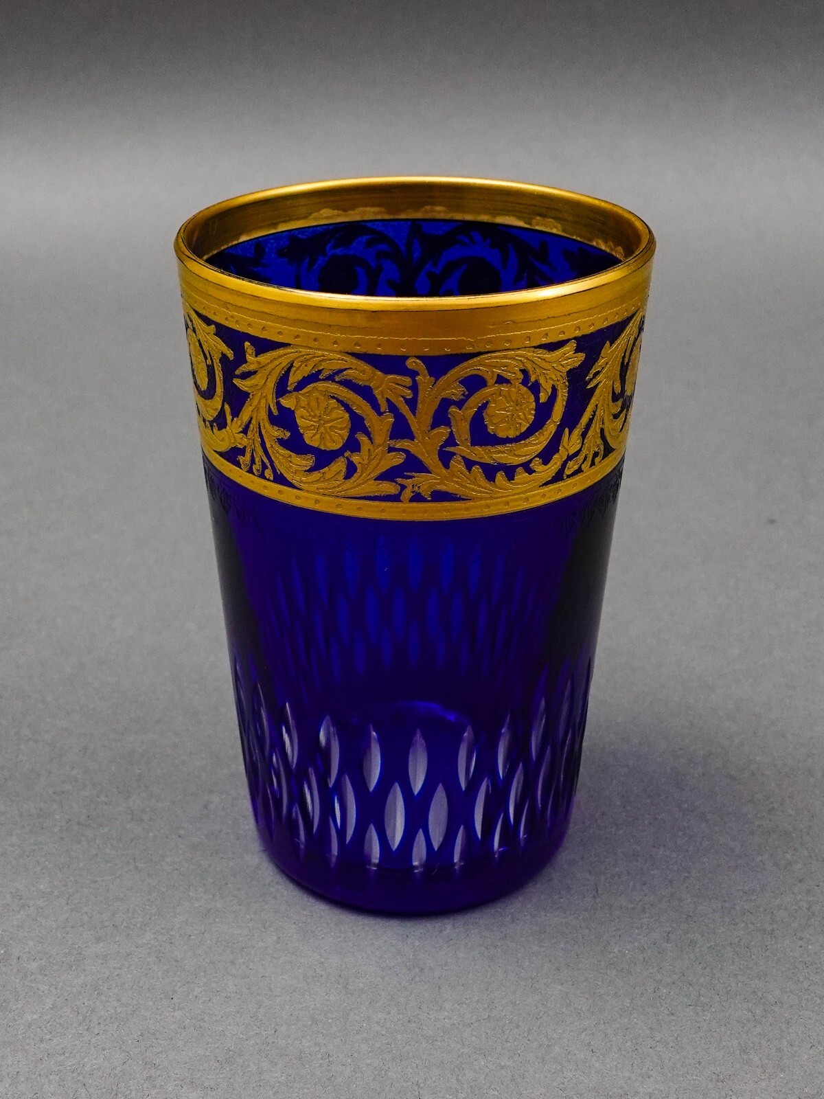 Saint St Louis Crystal France Thistle Blue & Gold Encrusted Tea Tumbler ...