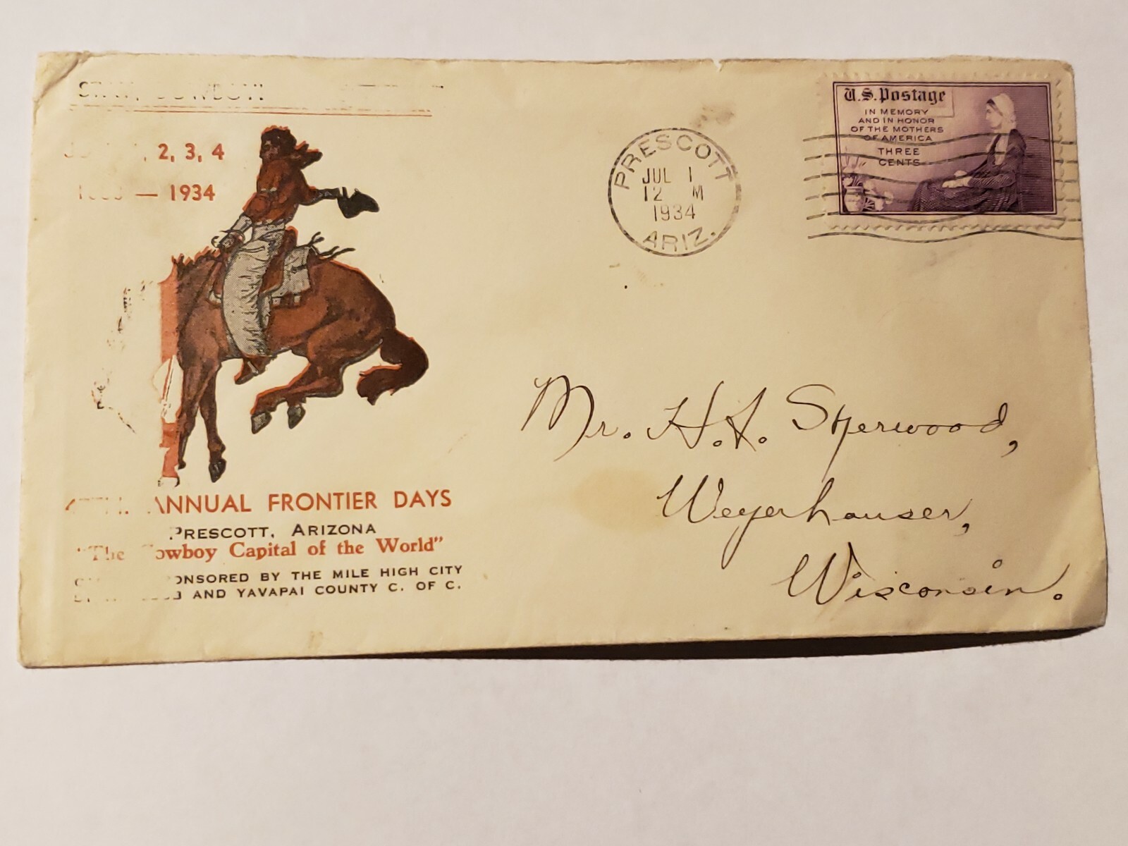 Annual Frontier Days Prescott Arizona Envelope 3 cent Mothers Stamp | eBay