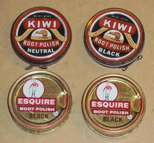 4 VINTAGE ESQUIRE & KIWI SHOE POLISH TINS, SOME POLISH IN EACH | eBay