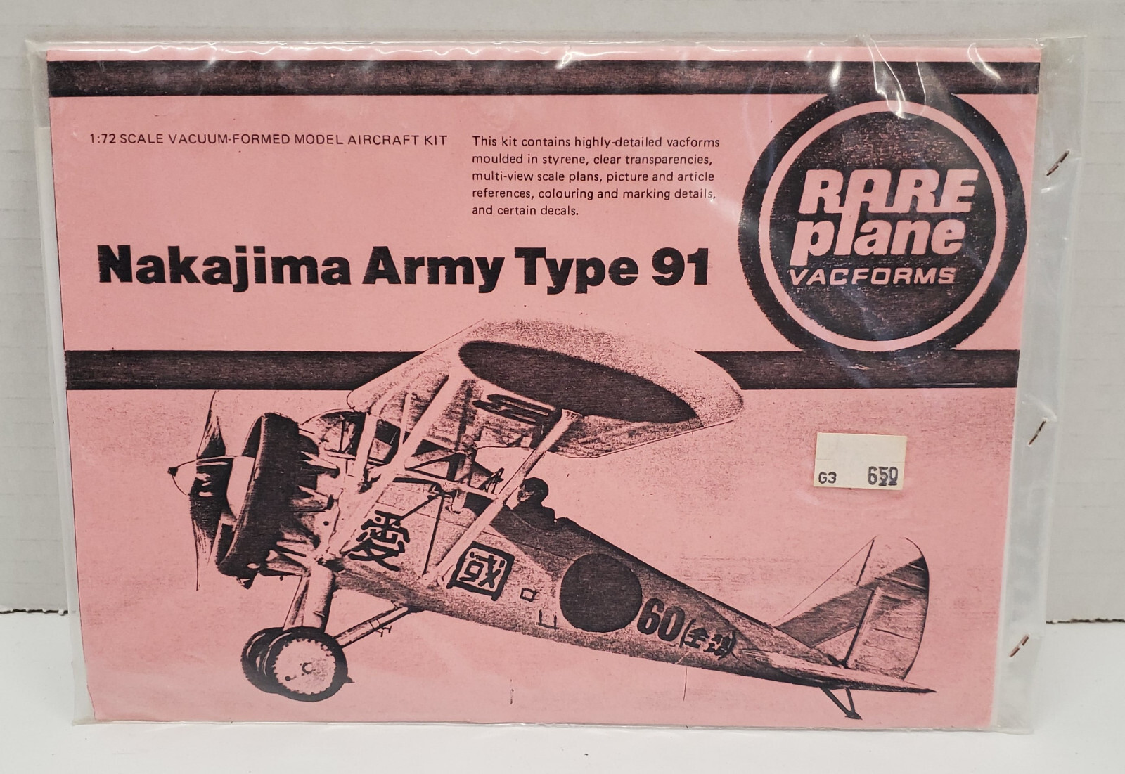 Rare Plane Nakajima Army Type 91 Vacuform Model Aircraft Kit 1:72 Scale ...