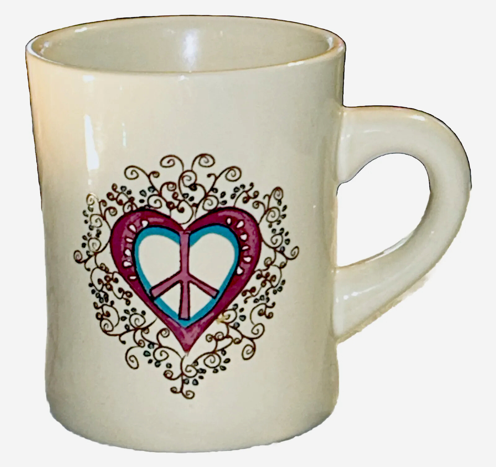 NATURAL LIFE PEACE /HEART Cup Restaurant Ware Style Boho Hippie Coffee ...