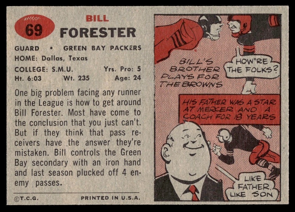 1957 Topps Bill Forester NM Green Bay Packers #69 | eBay