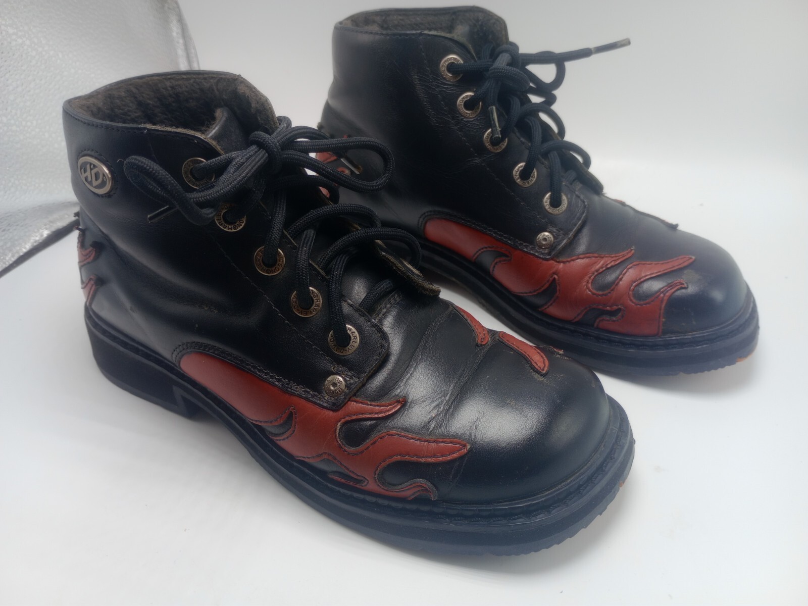 Harley Davidson Leather Motorcycle Boots Red Flames W… - Gem