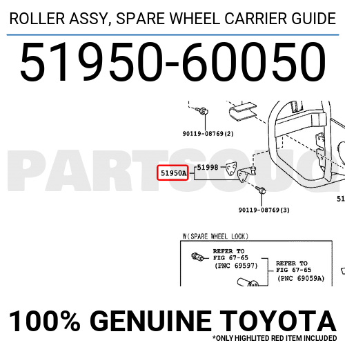 5195060050 Genuine Toyota ROLLER ASSY SPARE WHEEL CARRIER GUIDE 51950 ...