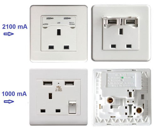 WHITE SINGLE SOCKET USB 13A 1 GANG ELECTRIC WALL PLUG SOCKET WITH 2 USB ...