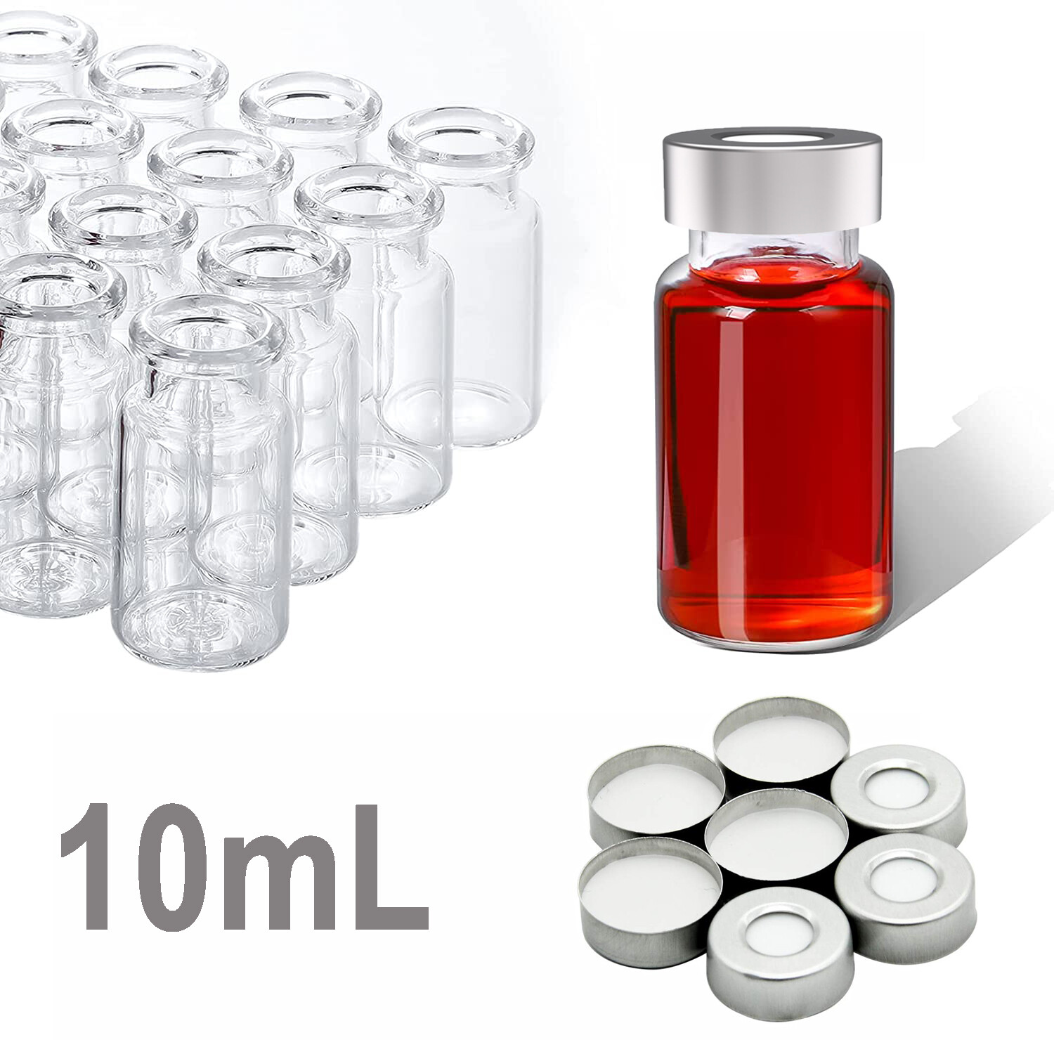 100PCS Lab Sample Vials 10ml Small Glass Bottle Mini Jars+Aluminum ...