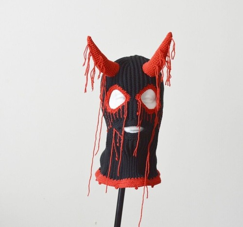 Custom creepy devil horns beanie ski mask 3 holes balaclava Halloween ...