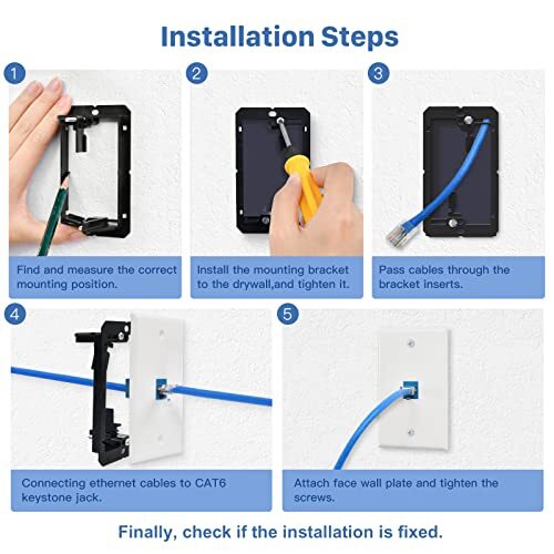 4 Pack Ethernet Wall Plate 1 Port Keystone Jack Blue Cat6 RJ45 Coupler ...