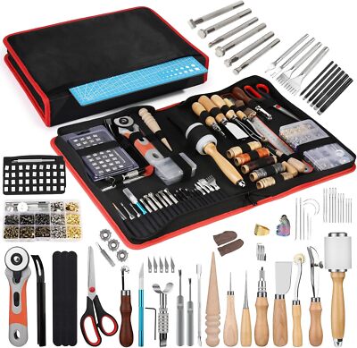264pcs Leather Craft Tool Kit Sewing Punch Carving Stitching Hand ...