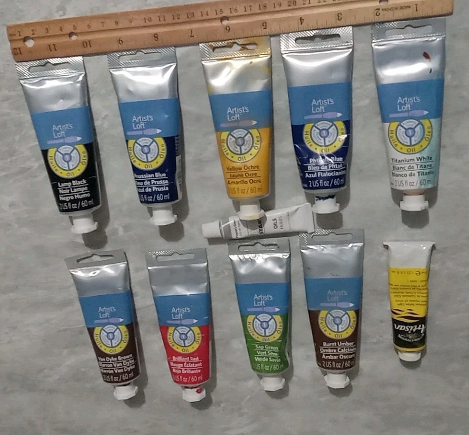10 Lightly Used Oil Color / Paint Tubes, Includes (9) 2 Oz, (1) 1.25 Oz ...