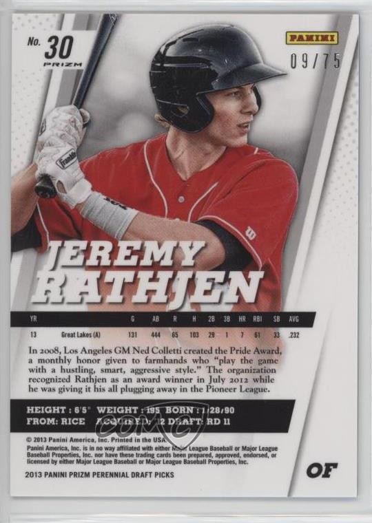 2013 Panini Prizm Perennial Draft Picks Blue Prizm /75 Jeremy Rathjen ...
