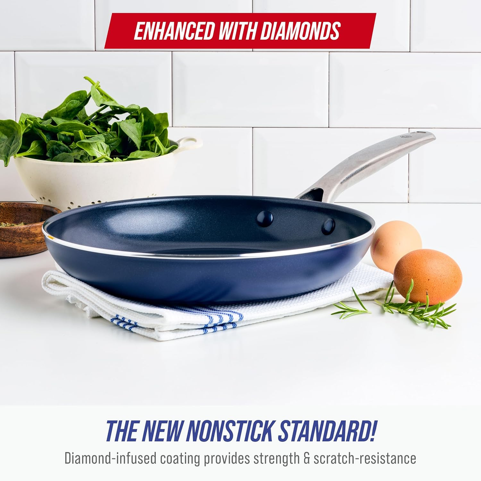 12" Nonstick Frying Pan Skillet, Diamond Infused PFAS & Ptfe-Free ...