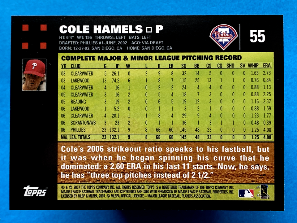 2007 Topps Cole Hamels #55 | eBay