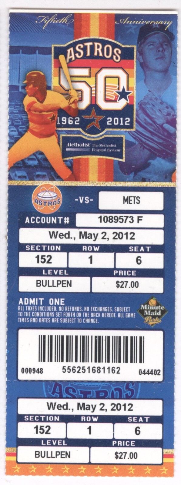 2012 Astros vs Mets Ticket: Chris Johnson 4 Hits, 2 HRs/Wandy Rodriguez ...